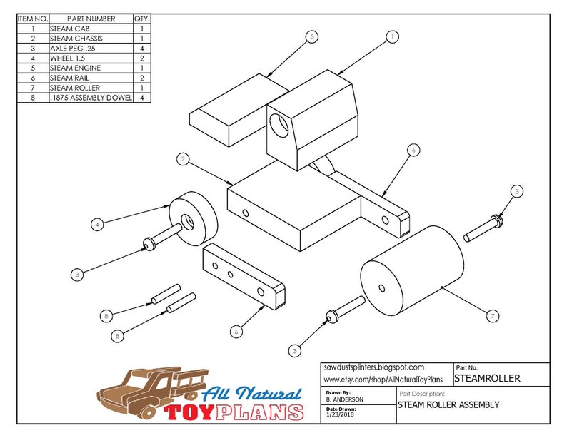 Wood Toy Plan - Small Vehicle: Steam Roller - Etsy