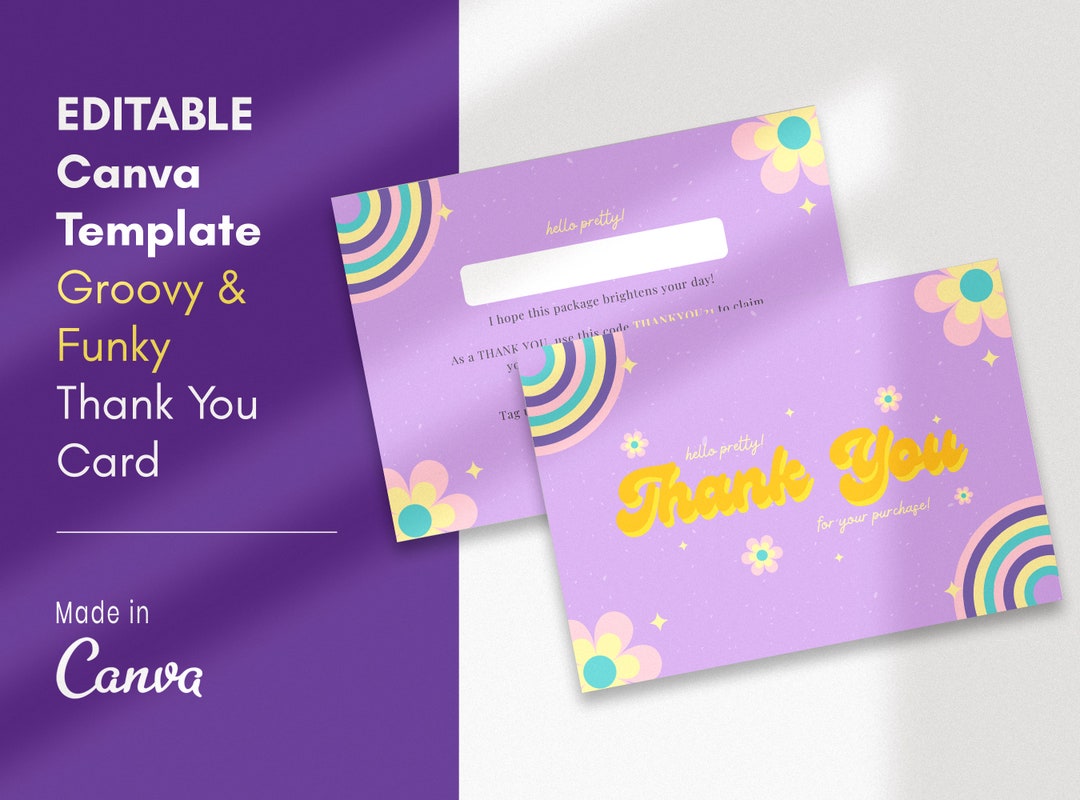 Editable Groovy Funky Thank You Card Canva Editable Template ...