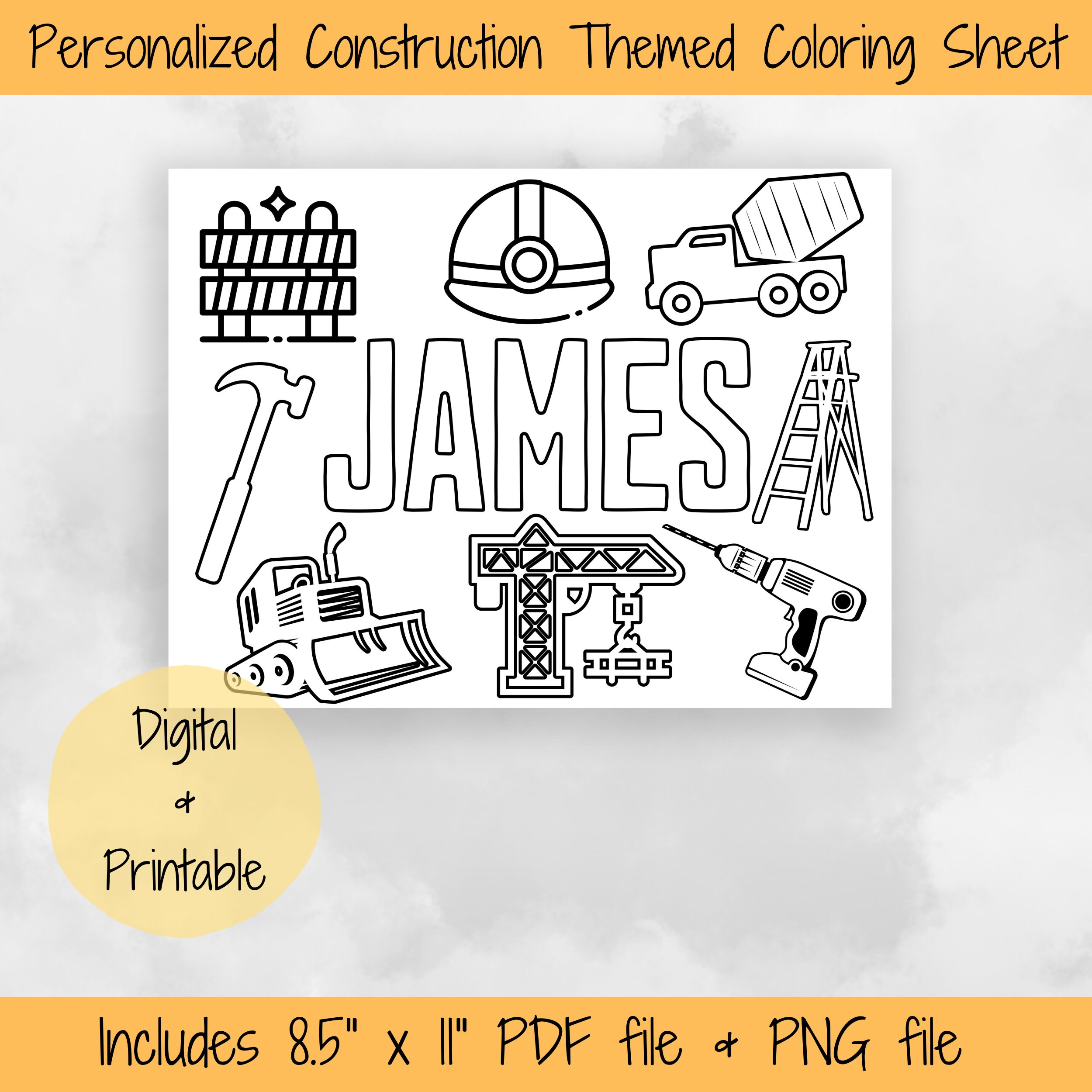 Construction Themed Coloring Page Digital or Print - Etsy