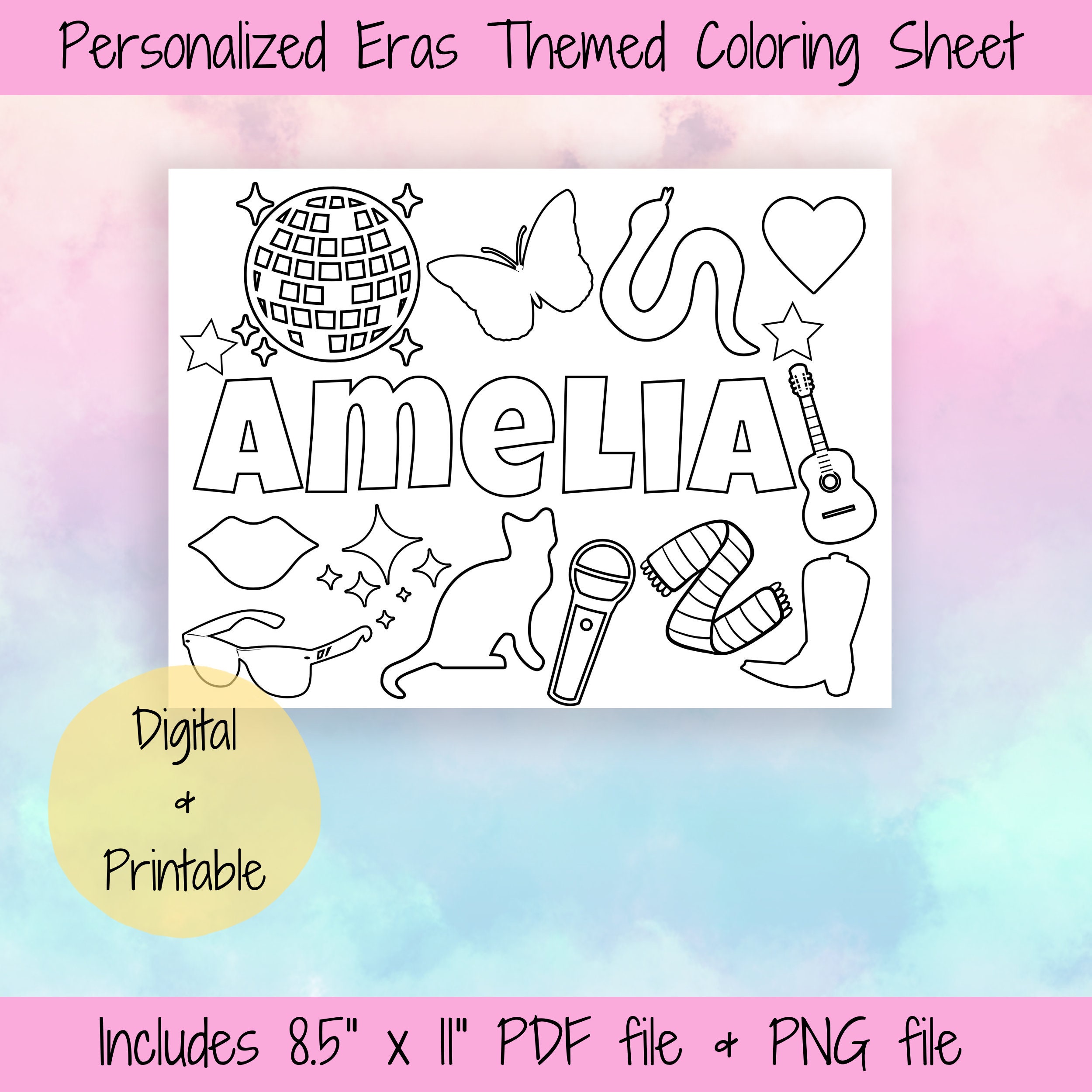 Personalized Eras Themed Coloring Page Digital or Print - Etsy