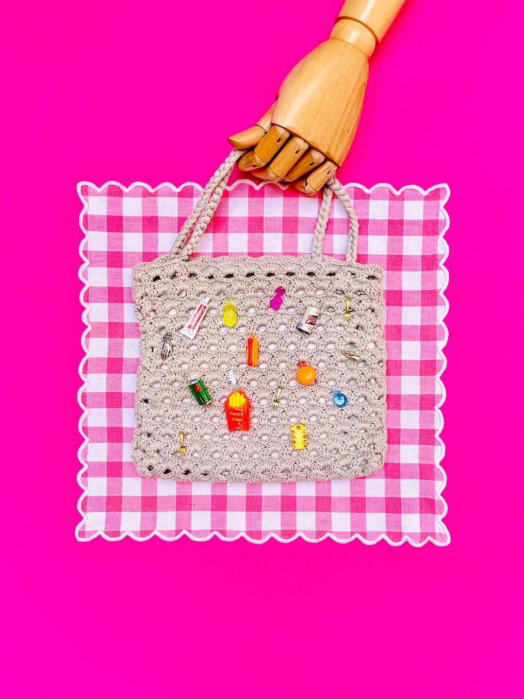 Yum Yum Bag Upcycled Vintage Bag One of a Kind Crochet and Charm Handle ...