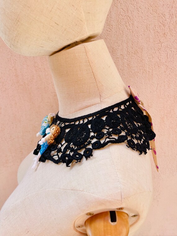 Black crochet collar! Vintage remake collar! Little d… - Gem