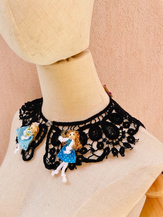 Black crochet collar! Vintage remake collar! Little d… - Gem