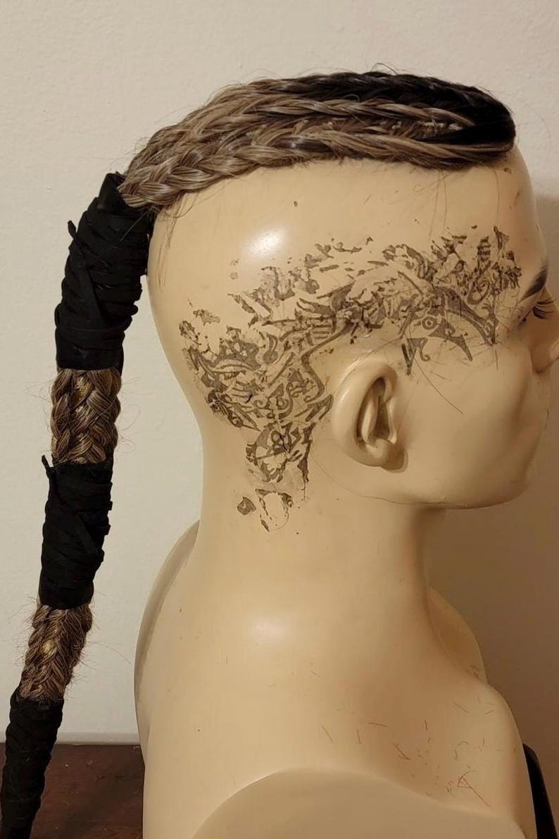 Ragnar Viking Warrior Battle Mohawk Leather Braid Hairpiece Viking Wig ...