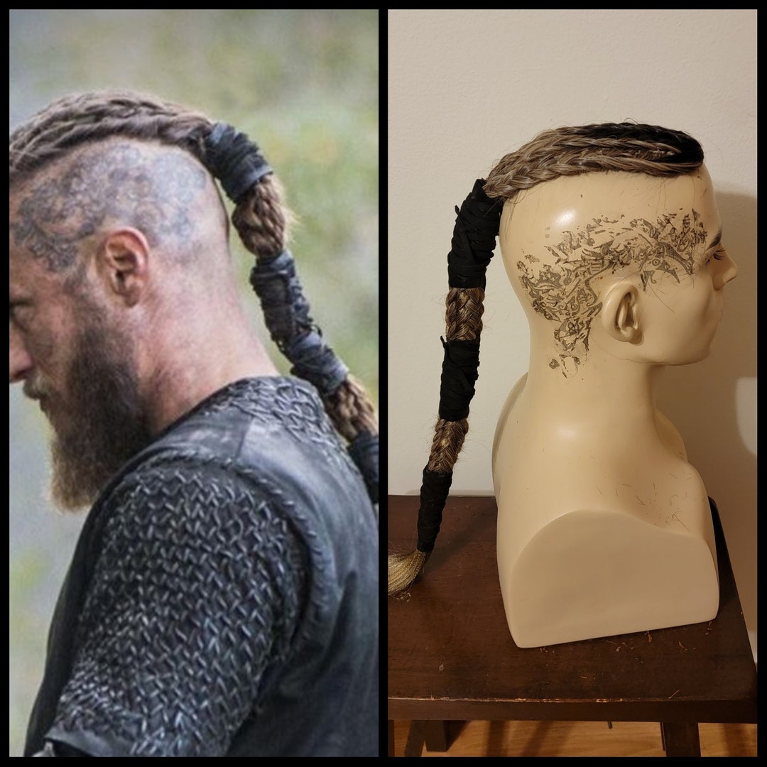 Ragnar Viking Warrior Battle Mohawk Leather Braid Hairpiece Viking Wig ...