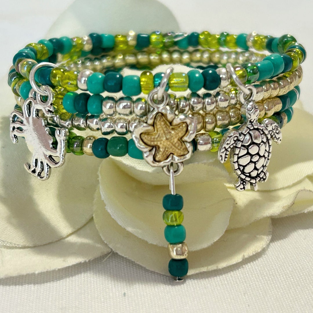 Beach Wrap Bracelet, Stack Bracelet, Memory Wire Bracelet, Sand Dollar ...