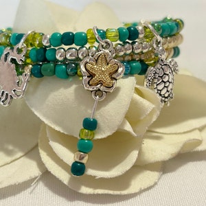 Beach Wrap Bracelet, Stack Bracelet, Memory Wire Bracelet, Sand Dollar ...