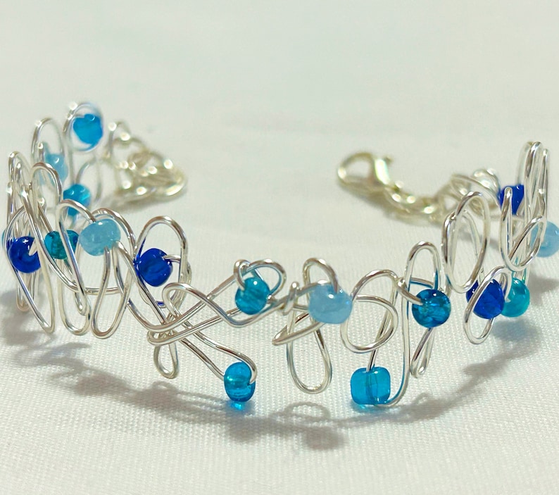 Wire Bangle Bracelet, Wire Wrapped Bracelet, Wavy Wire Bracelet, Sea ...