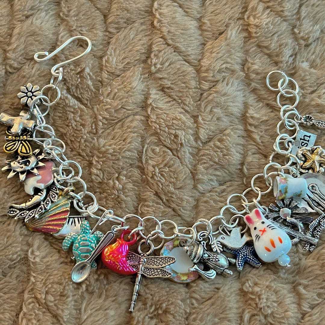 Loaded Charm Bracelet, One of a Kind Bracelet, Beach Bracelet, Tea ...