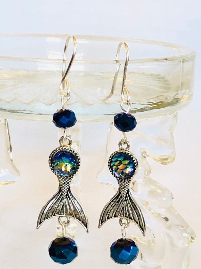 Mermaid Tail Earrings Beach Earrings Tropical Earrings - Etsy