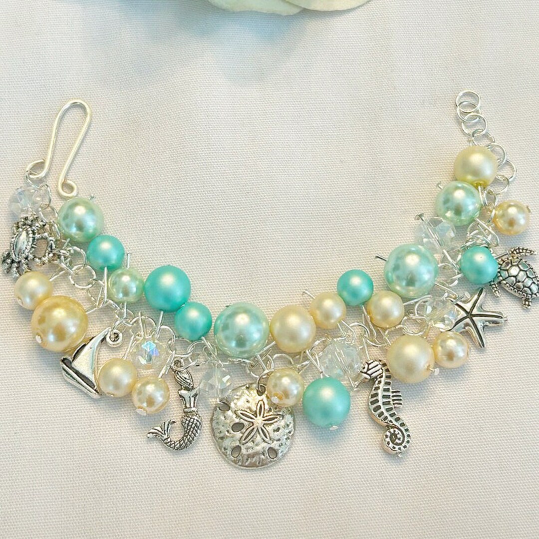 Beach Charm Bracelet, Tropical Bracelet, Sand Dollar Bra Bracelet ...