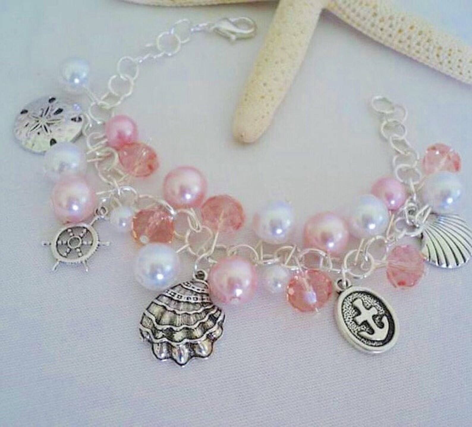 Beach Charm Bracelet Shell Charm Bracelet Tropical Charm - Etsy
