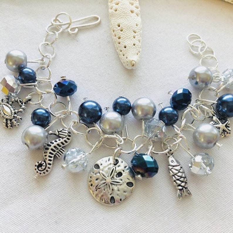 Beach Charm Bracelet Sand Dollar Bracelet Seahorse Bracelet | Etsy