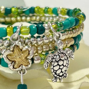 Beach Wrap Bracelet, Stack Bracelet, Memory Wire Bracelet, Sand Dollar ...