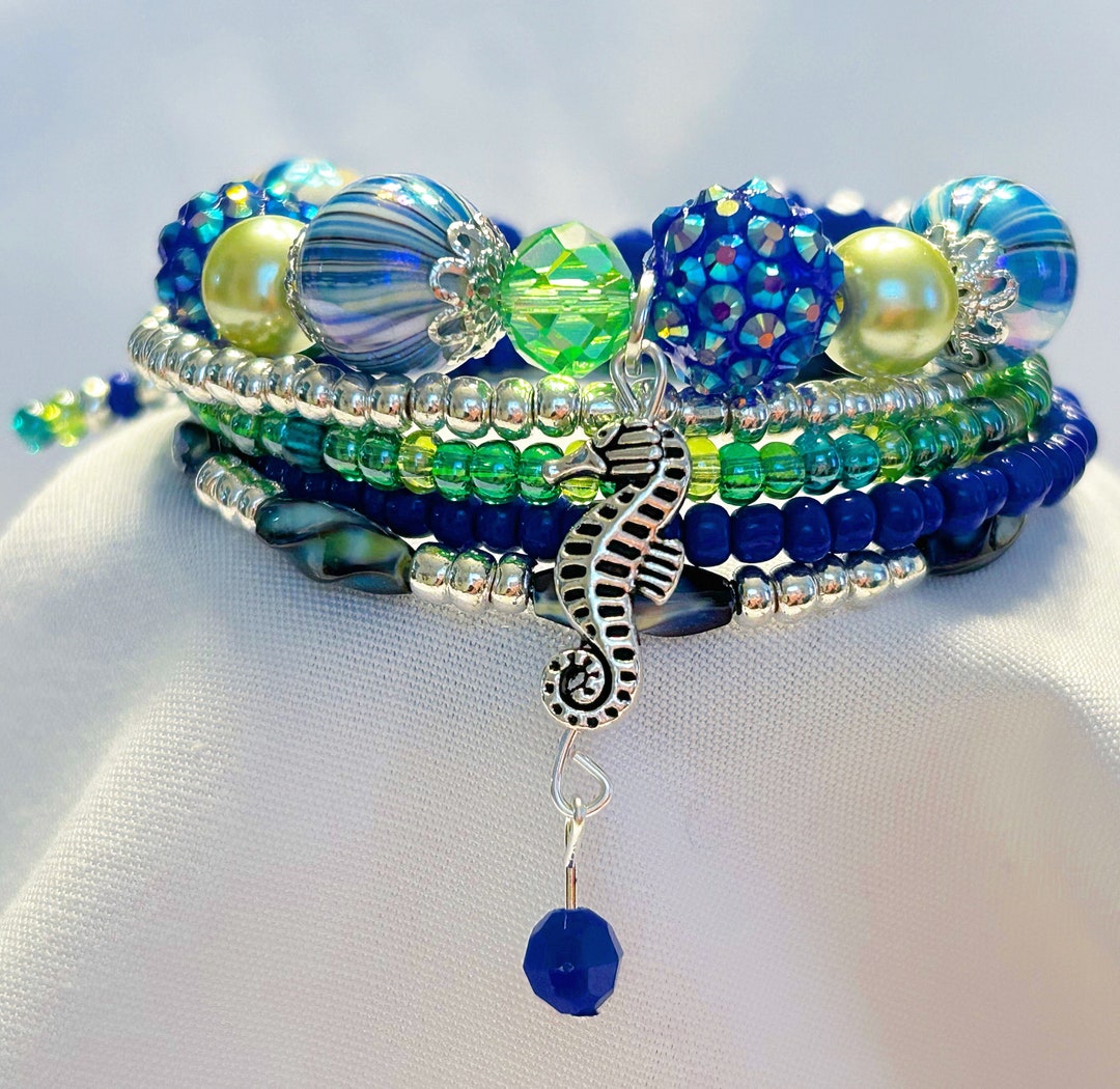 Beach Wrap Bracelet, Memory Wire Bracelet, Stack Bracelet, Beach Charm ...