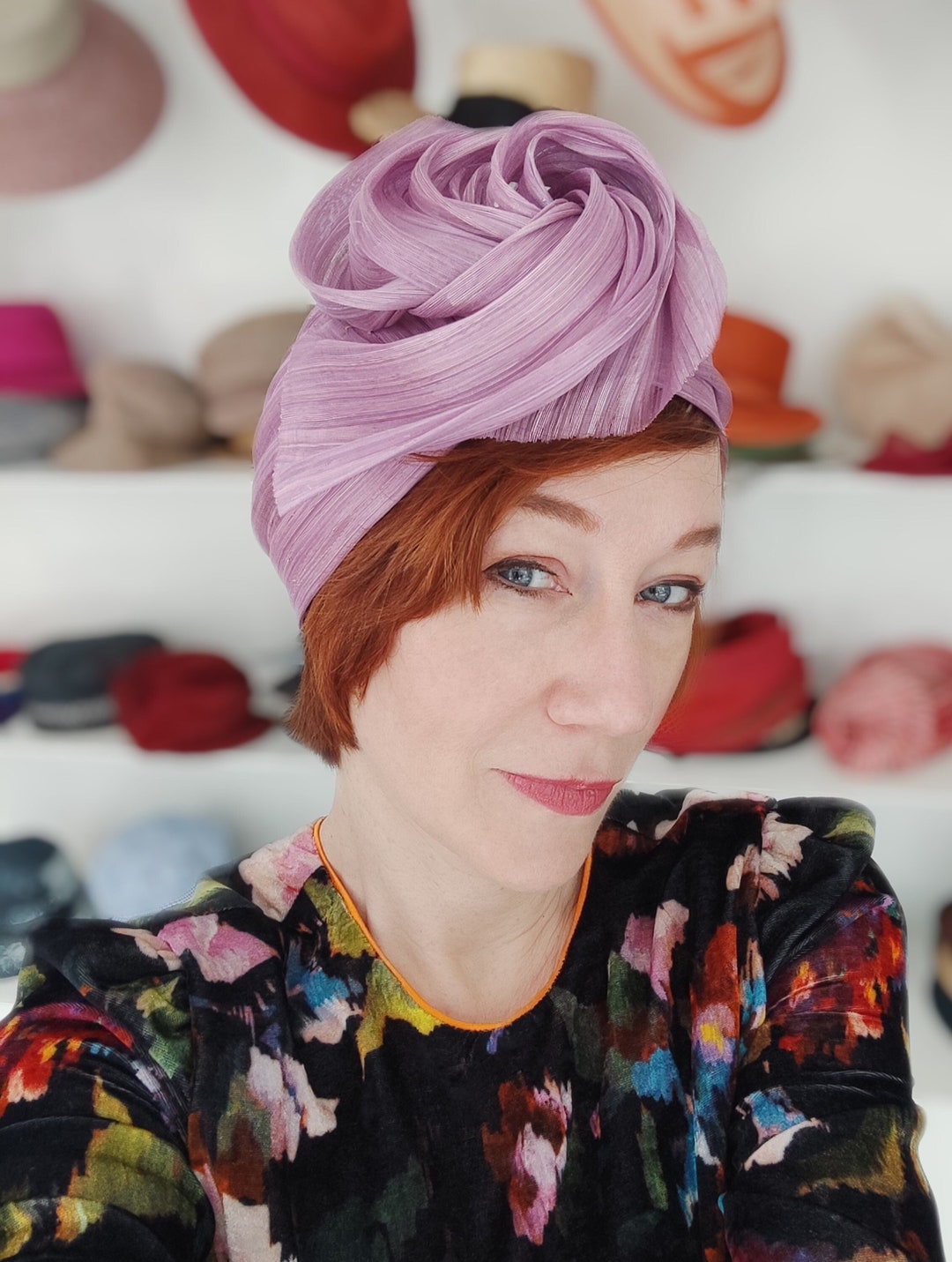 Modern Turban With Rose Bow, Abaca Silk, Glamour Style, Diva Look ...