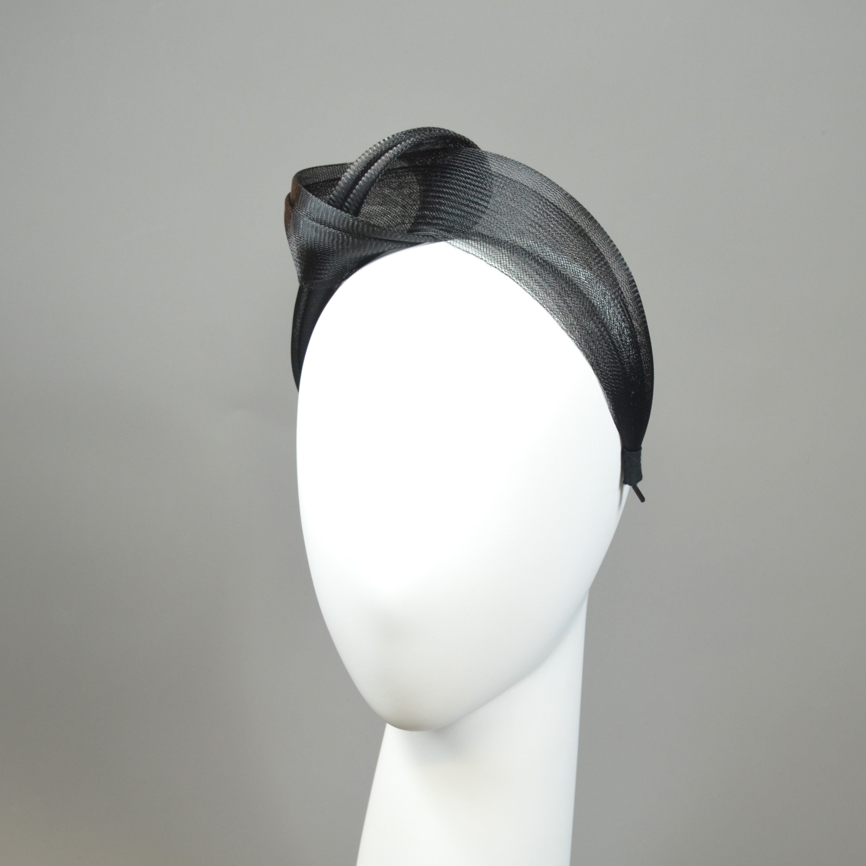 Black Turban Fascinator on Headband, Crinoline Knot Headband - Etsy