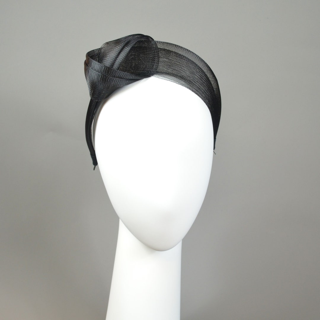 Black Turban Fascinator on Headband, Crinoline Knot Headband - Etsy