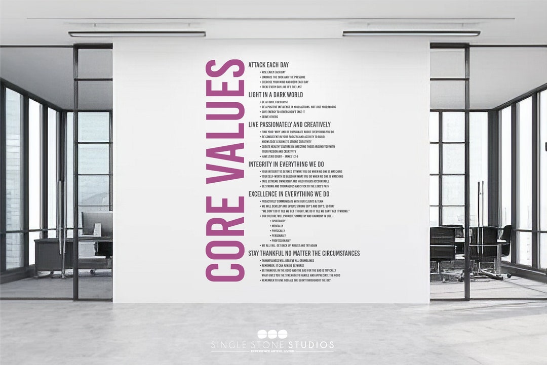 Custom Business Core Values, Mission or Vision Statement Vinyl Decal ...