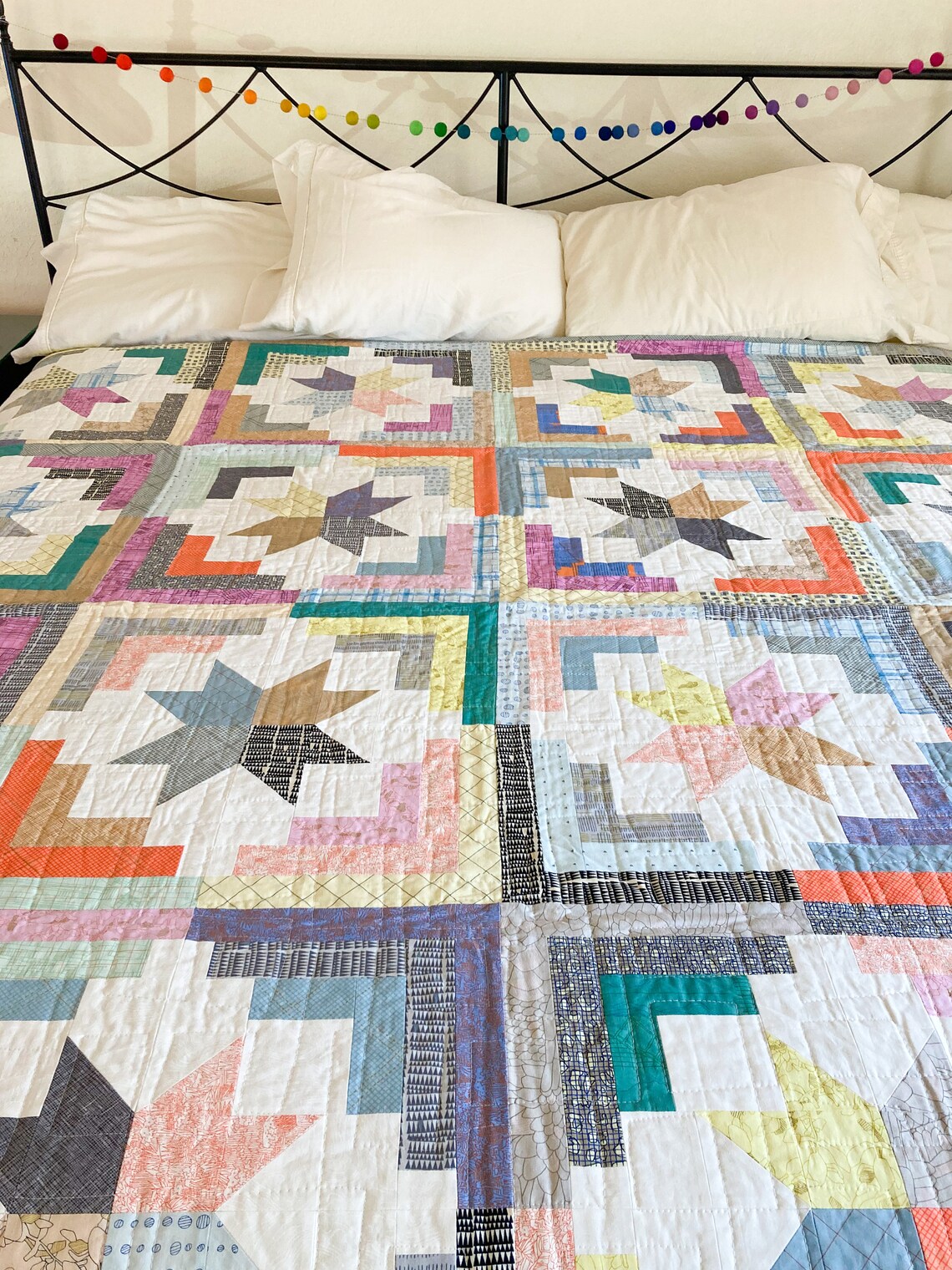 Flower Fields Quilt Handmade Modern Patchwork Vintage - Etsy