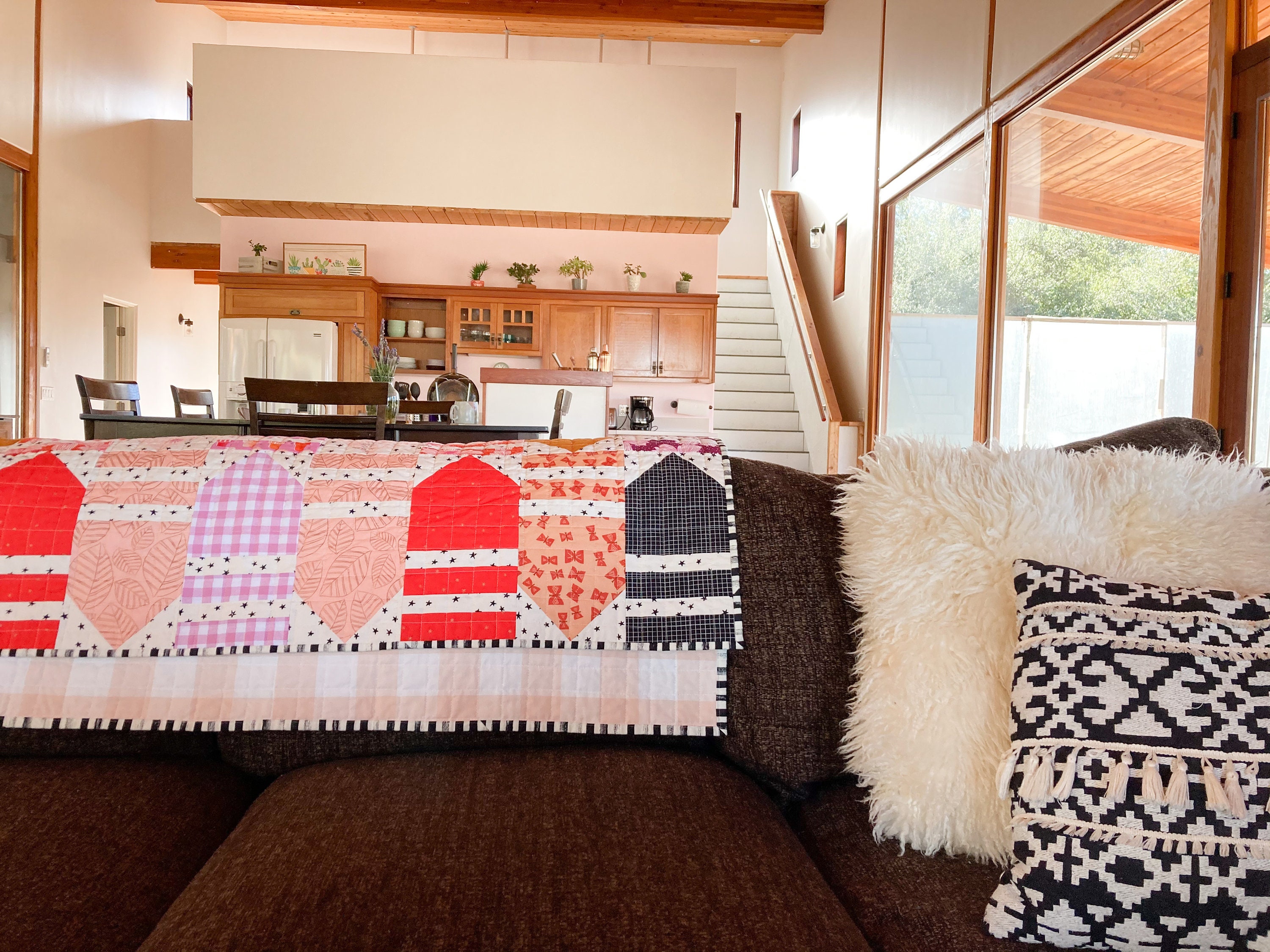 Handmade Patchwork Quilt: Modern Retro Throw, Ruby Star Society Cotton ...