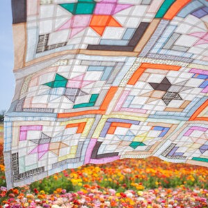 Flower Fields Quilt Handmade Modern Patchwork Vintage Retro Style Fresh ...