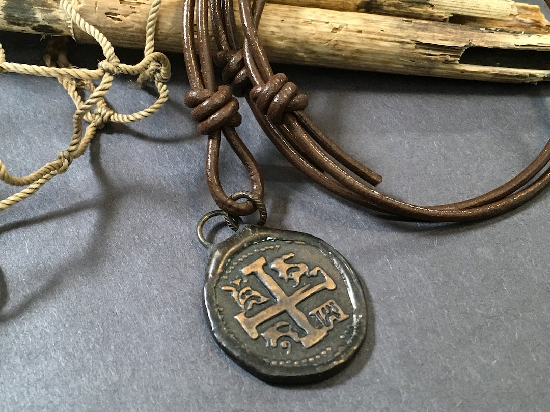 Handcrafted Pirates Doubloon Pendant: Adjustable Leather Necklace - Etsy