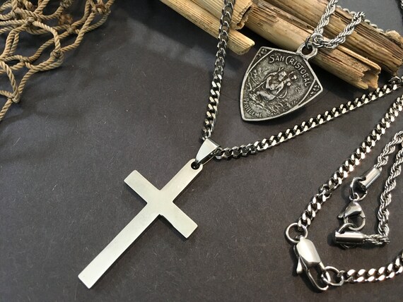 Saint Christopher Cross Set One Stainless Steel Miami Cuban - Etsy