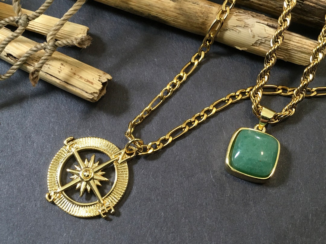 Mens Jade & Gold Compass Pendant Necklace Set - Etsy
