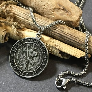 Men Saint Christopher Antique Silver Tarnish Free Pendant on a Tarnish ...