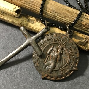 Rustic St Christopher and Rustic Cross Pendant Catholic Necklace St ...