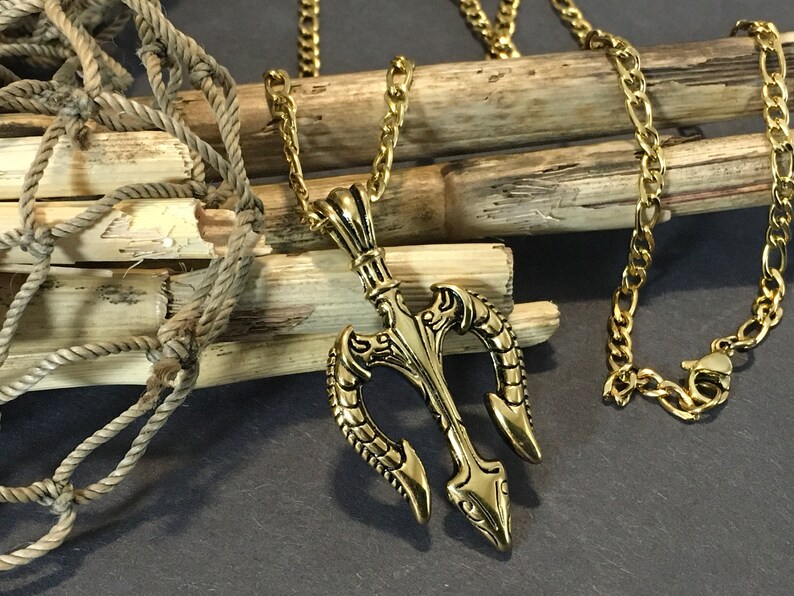 Poseidon Sea God Neptune Trident Gold Double Sided Pendant on - Etsy