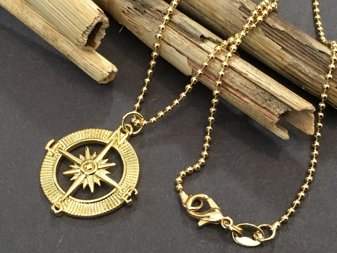 14k Gold Filled Compass Pendant Necklace - Nautical North Star - Etsy