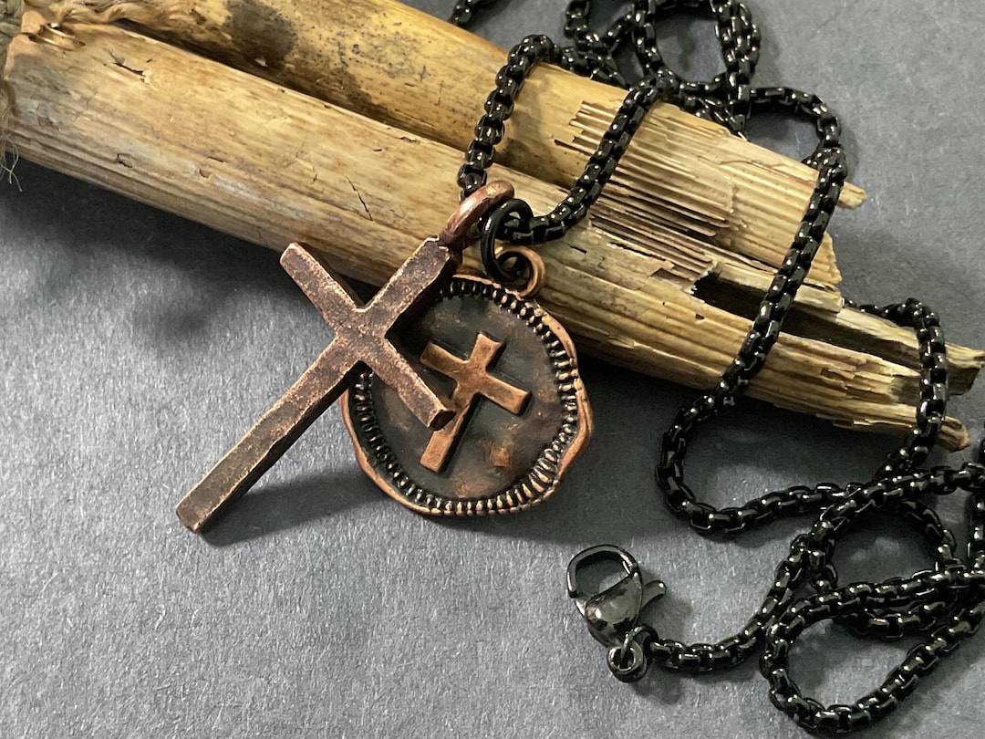 Rustic Copper Cross Pendant Necklace: Hammered Coin Crucifix - Etsy