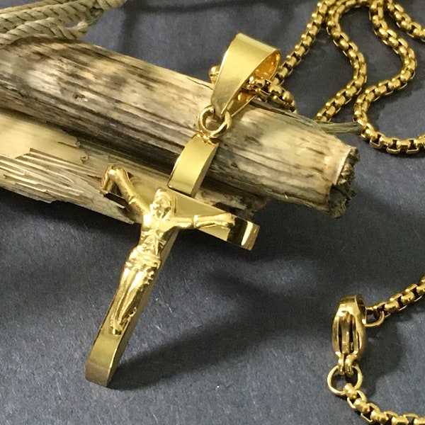 Mens Gold Large Crucifix Necklace - Etsy