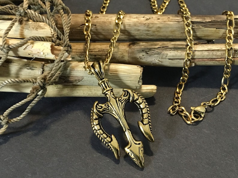Poseidon Sea God Neptune Trident Gold Double Sided Pendant on - Etsy
