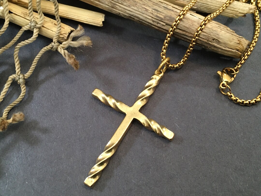 12k Gold Twisted Cross Crucifix Pendant - Stainless Steel Chain - Etsy