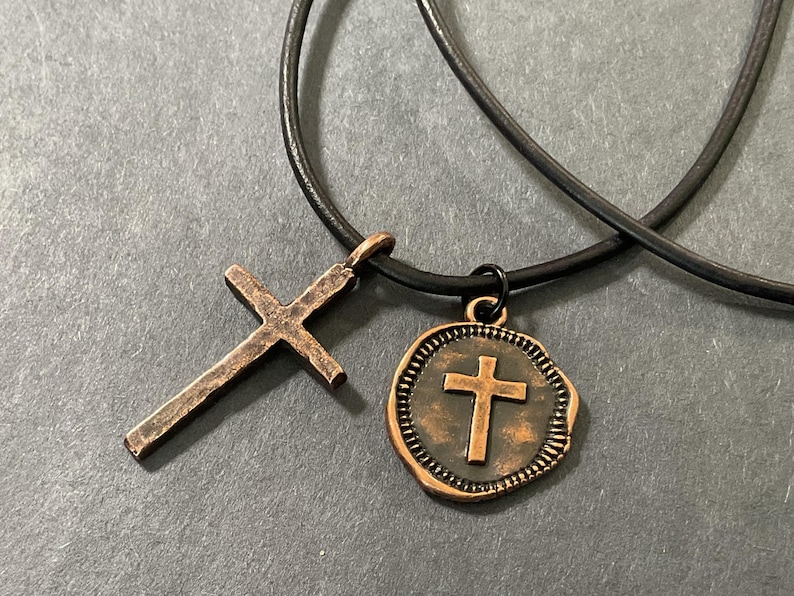 Rustic Copper Cross Pendant Necklace: Hammered Coin Crucifix - Etsy
