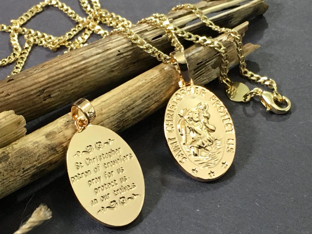18k Gold Filled St. Christopher Necklace: Miami Link Chain - Etsy