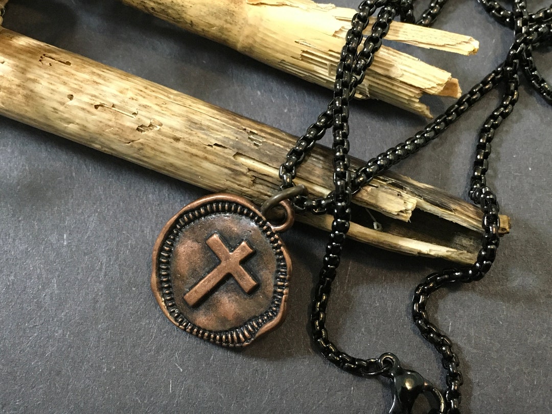 Men's Copper Cross Coin Pendant - Black Stainless Steel Necklace - Etsy