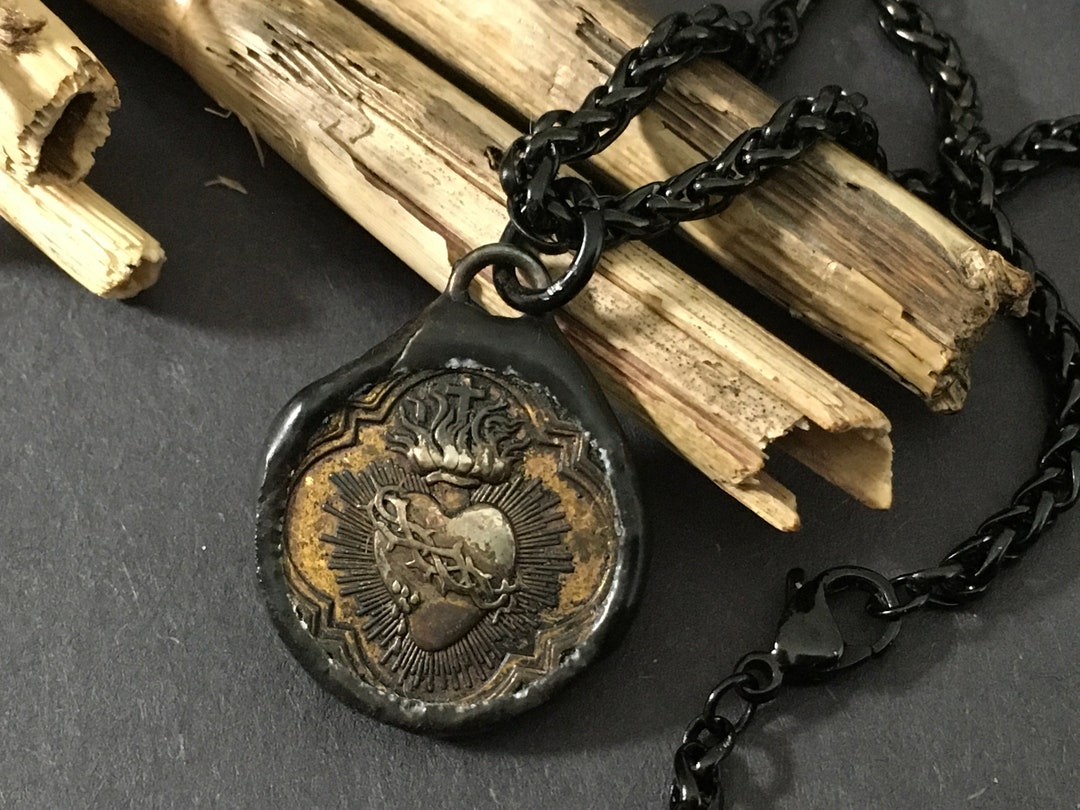 Sacred Heart Hand Soldered Artisan Handcrafted Catholic Pendant on a 24 ...