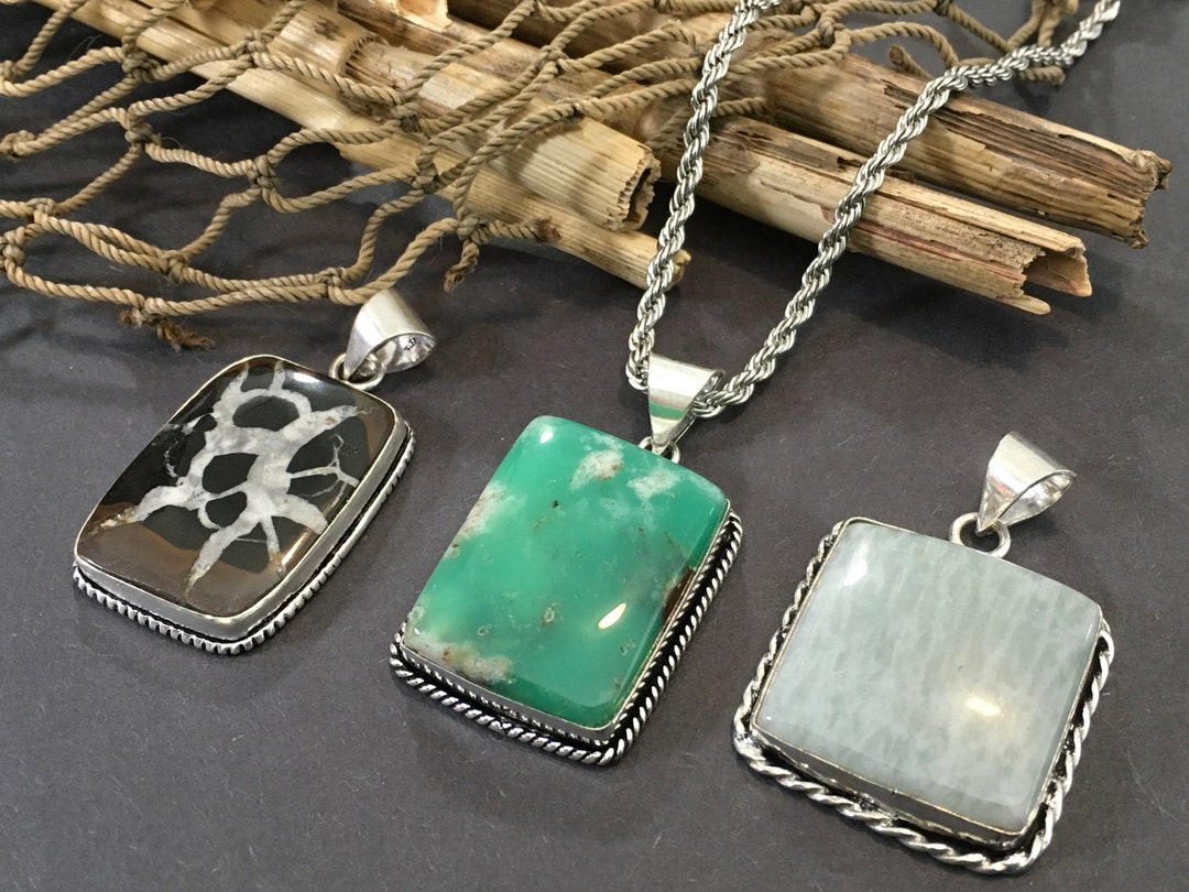 Mens Sterling Silver Encased Gemstone Pendant Necklaces on a 20 or 24 ...