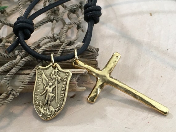 Saint Michael Shield Double Sided Medal 12k Antique Gold - Etsy