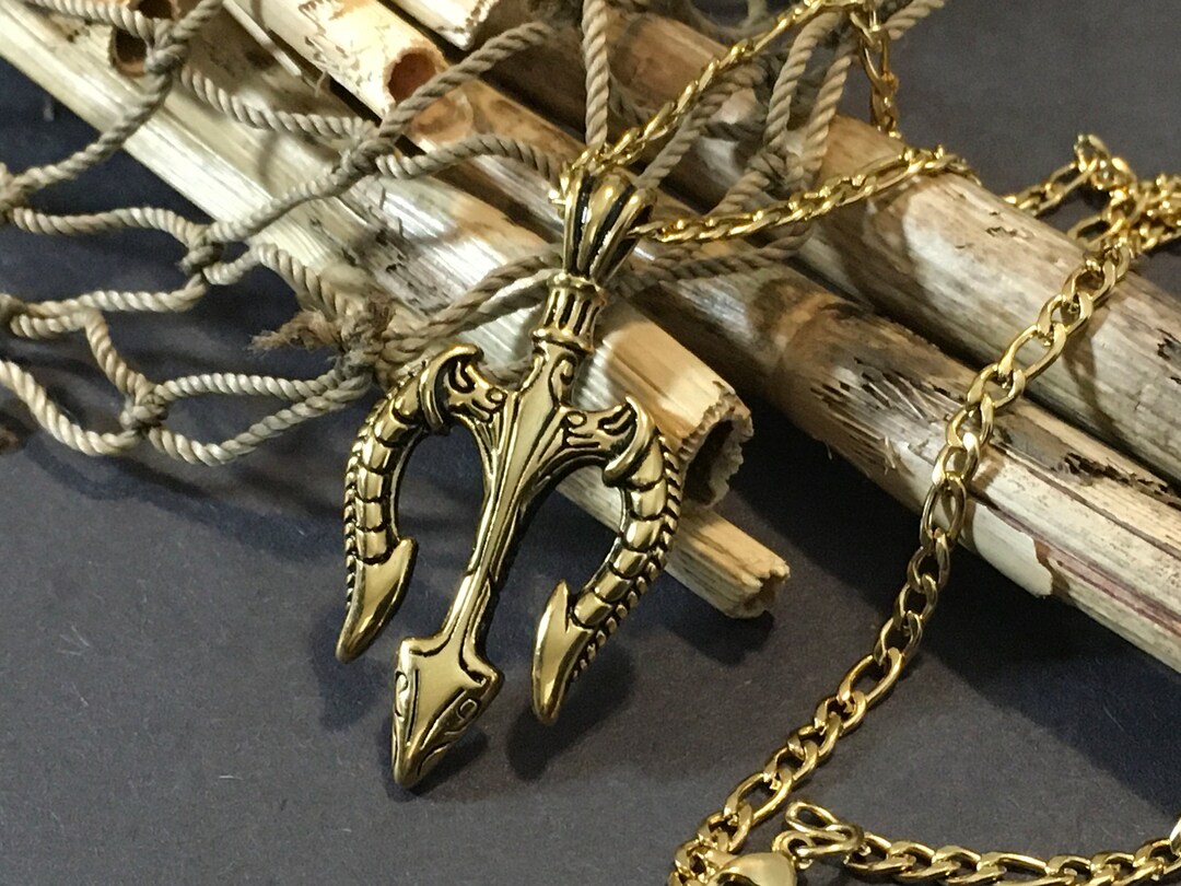 Poseidon Sea God Neptune Trident Gold Double Sided Pendant on a 20” or ...