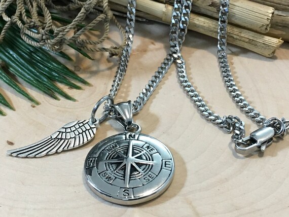 Mens Compass Necklace Stainless Steel Solid Heavy Pendant and - Etsy