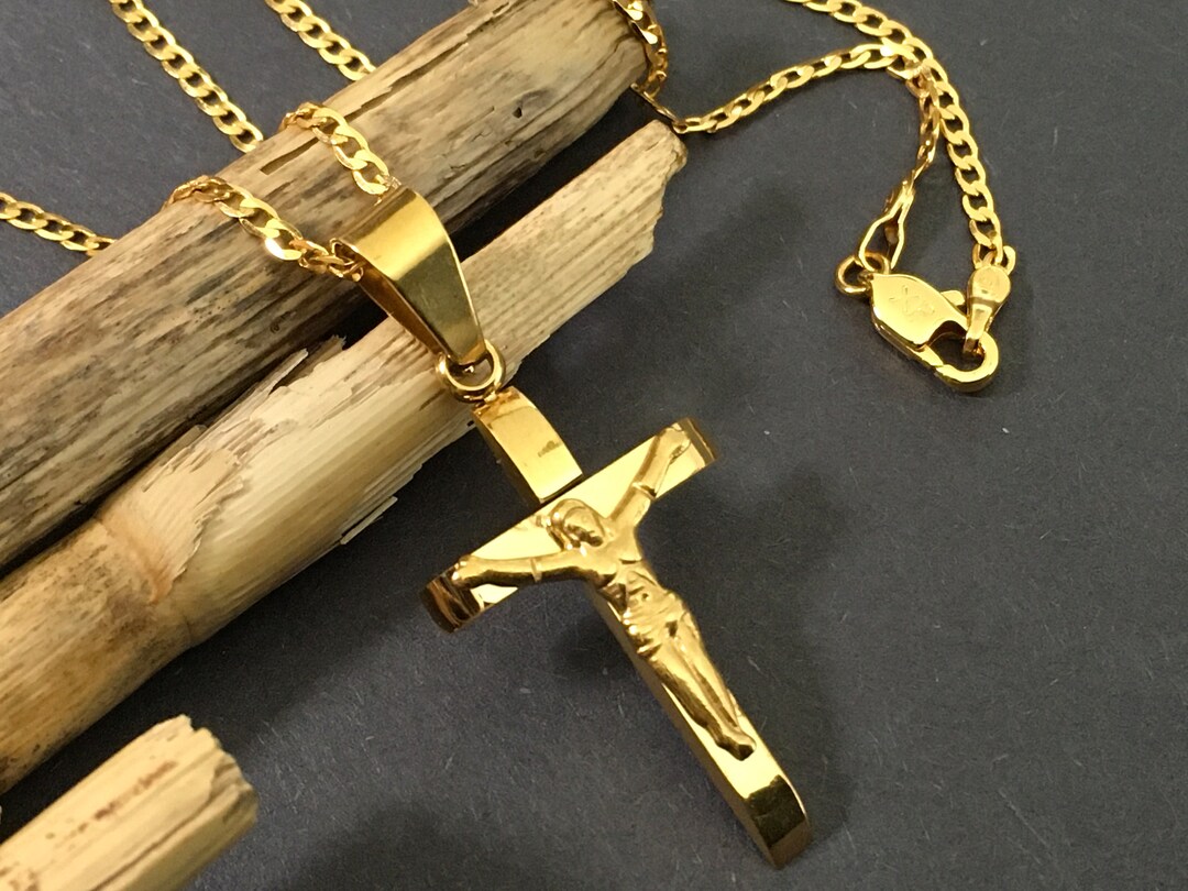 24K Gold Filled Cross Necklace: Miami Cuban Link Chain - Etsy
