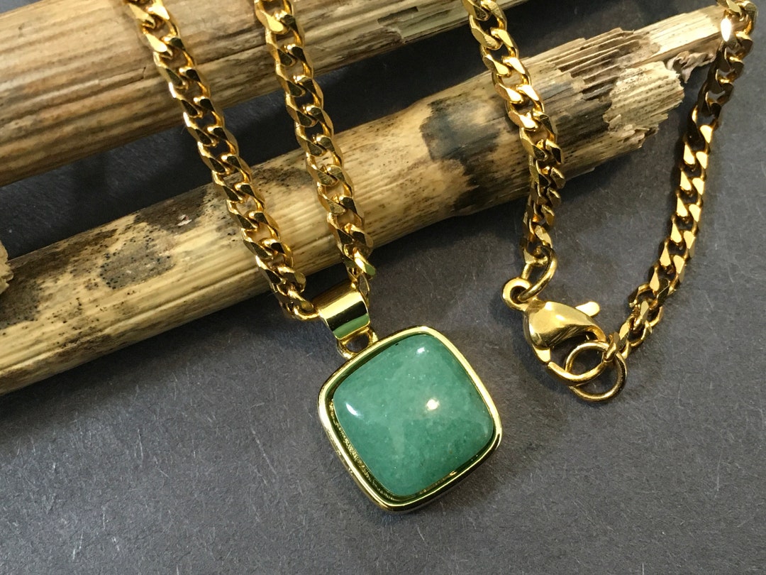 Men's 18k Gold Jade Pendant: Stainless Steel Cuban Link Necklace - Etsy
