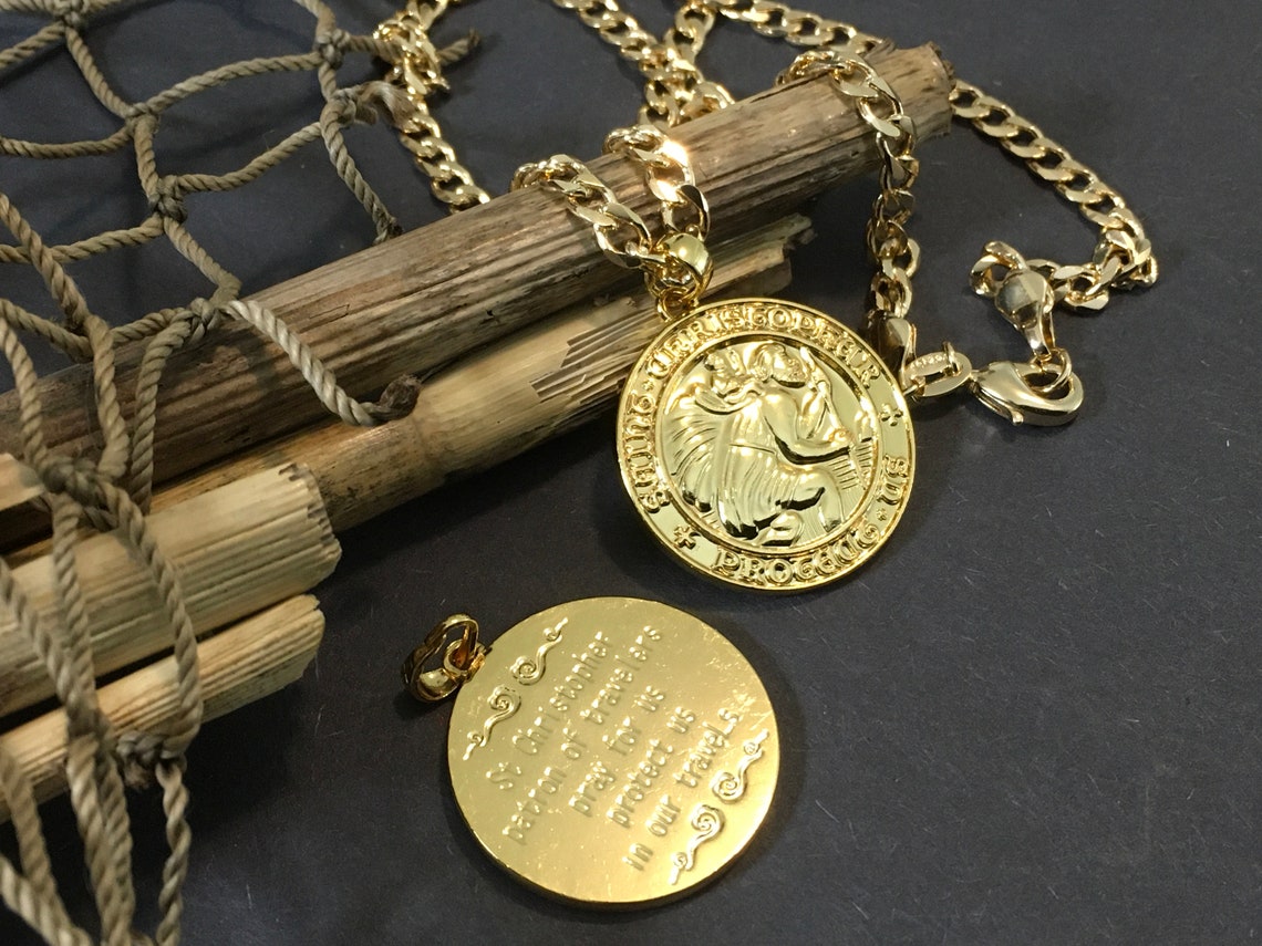 24k Gold Saint Christopher Pendant Necklace: 18k Gold Filled Miami ...
