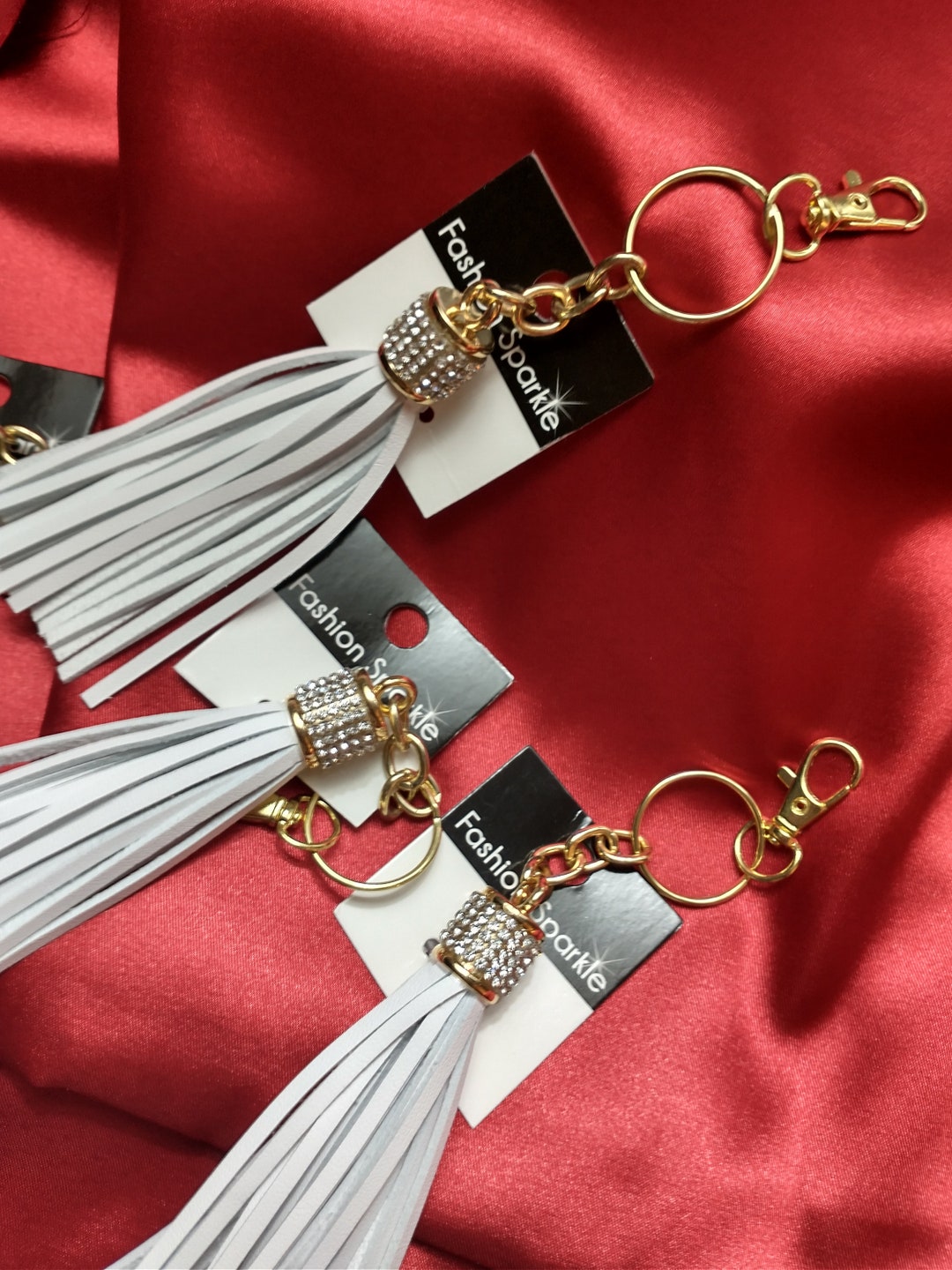 Leather and Rhinestone Key Chain - Etsy