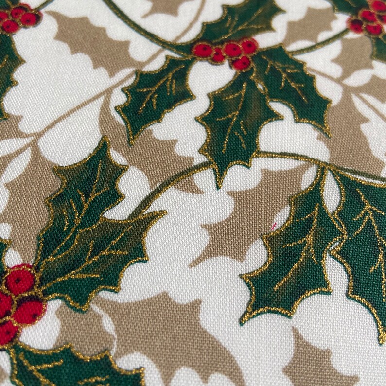 Holly Christmas Cotton Fabric 100% Cotton White Cotton - Etsy UK